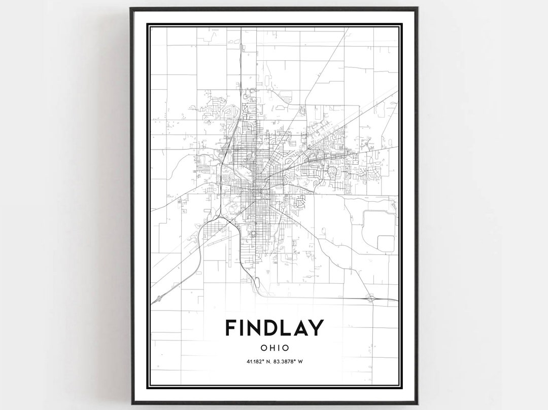 Findlay Map Print, Findlay Map Poster Wall Art, Oh City Map, Ohio Print ...