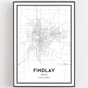 Findlay Map Print, Findlay Map Poster Wall Art, Oh City Map, Ohio Print ...