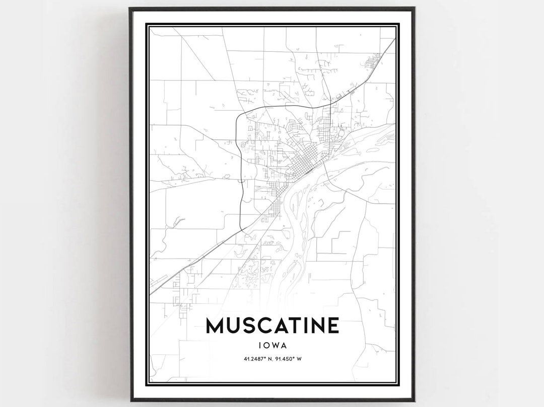 Muscatine Map Print, Muscatine Map Poster Wall Art, Ia City Map, Iowa ...