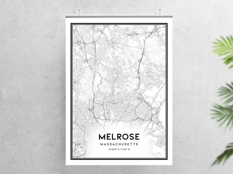 Melrose Map Print Melrose Map Poster Wall Art Ma City Map | Etsy