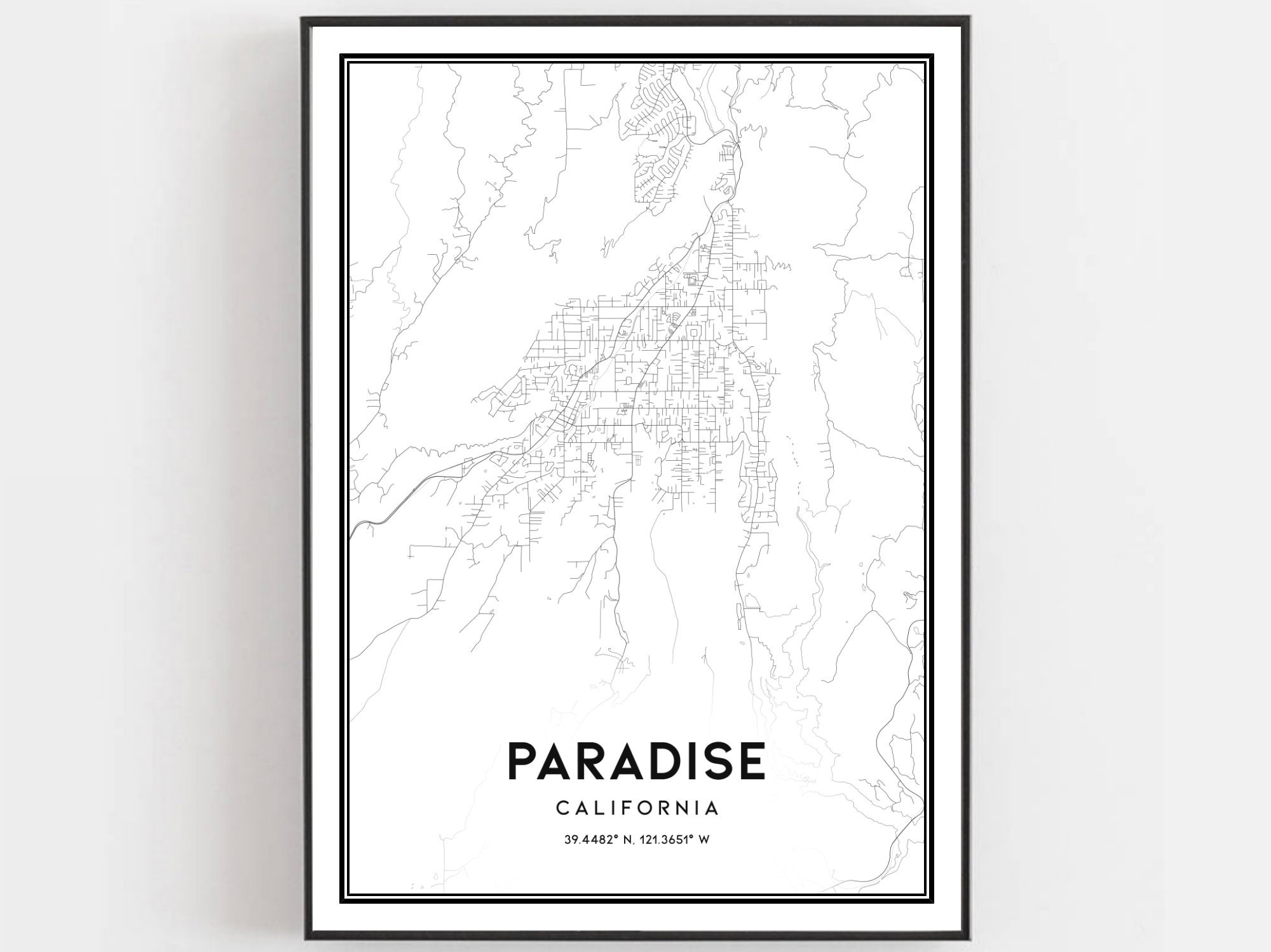 Paradise Map Print Paradise Map Poster Wall Art Ca City Map | Etsy