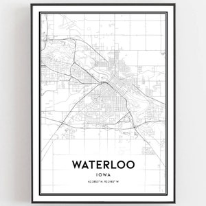 Waterloo Map Print, Waterloo Map Poster Wall Art, Ia City Map, Iowa ...