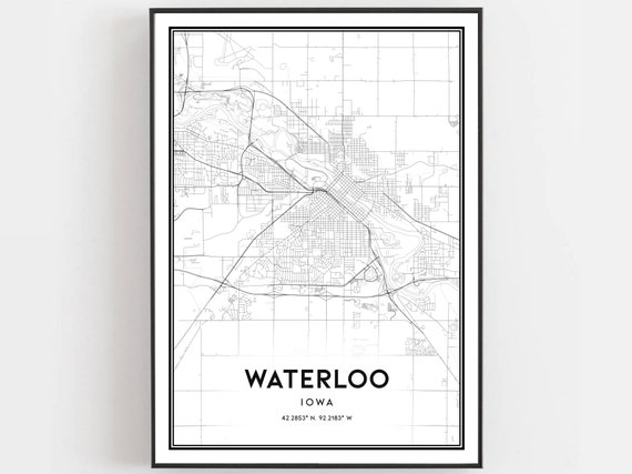 Waterloo Map Print Waterloo Map Poster Wall Art Ia City Map | Etsy