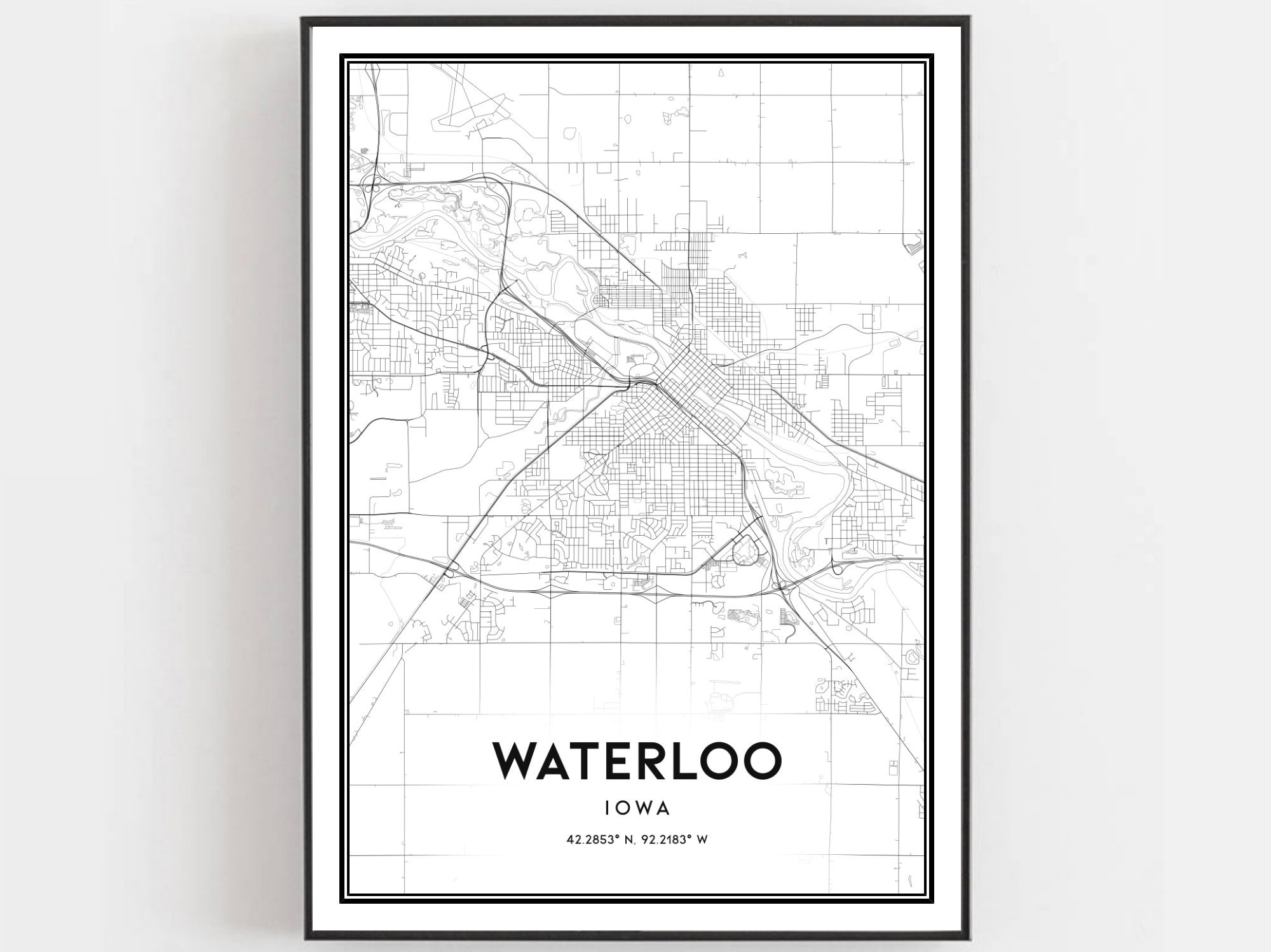 Waterloo Map Print Waterloo Map Poster Wall Art Ia City Map | Etsy