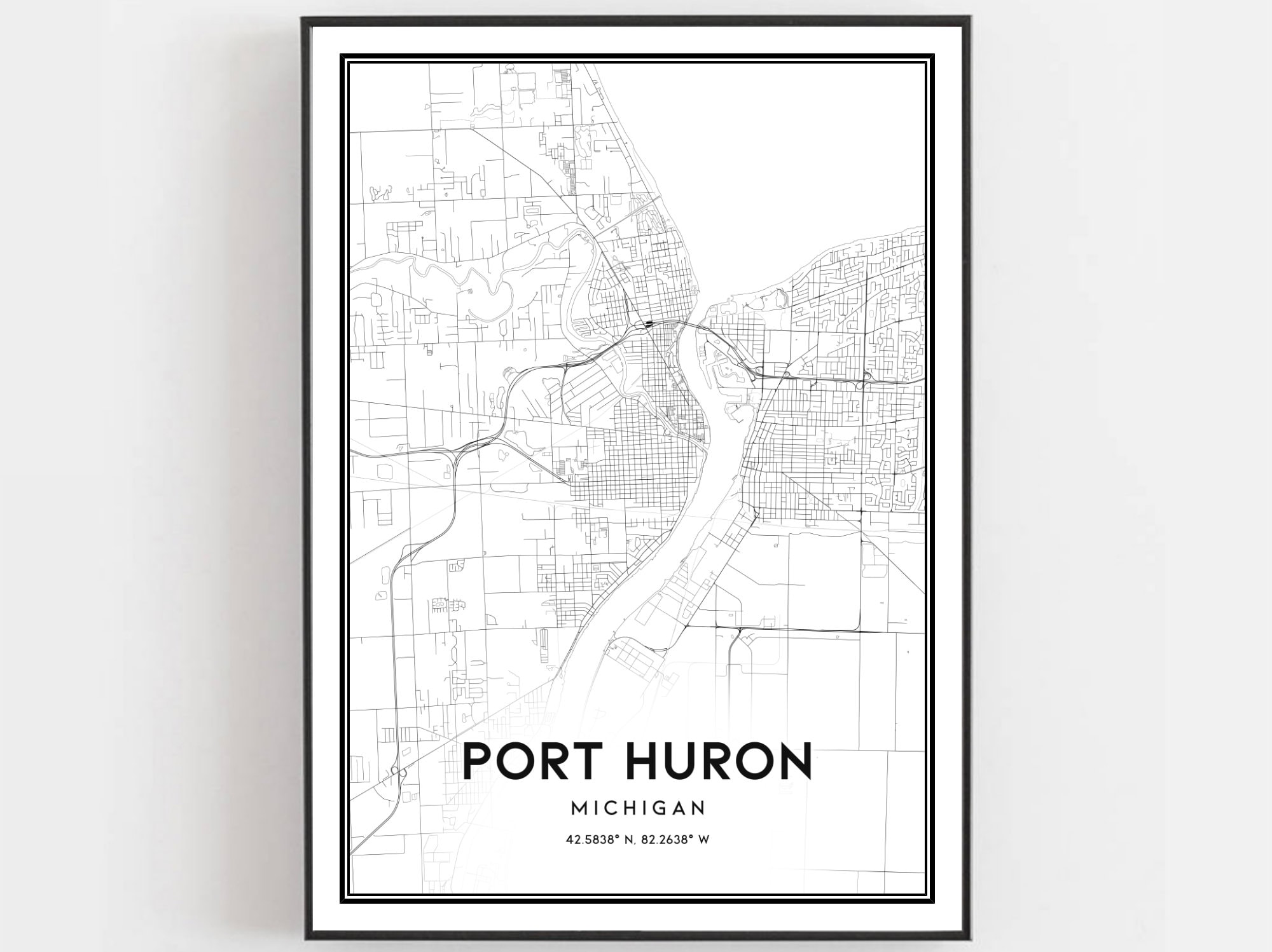 Port Huron Map Print Port Huron Map Poster Wall Art Mi City | Etsy