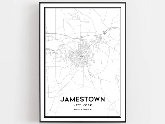 Jamestown Map Print Jamestown Map Poster Wall Art Ny City | Etsy