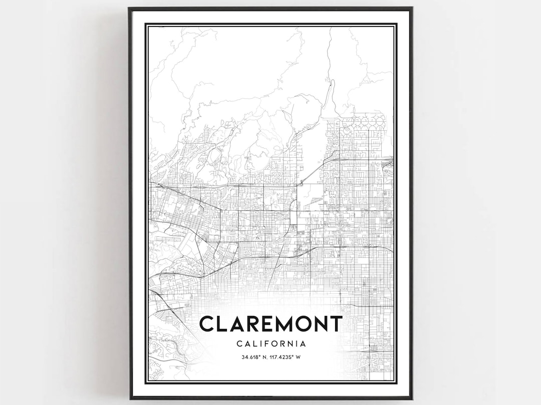 Claremont Map Print, Claremont Map Poster Wall Art, Ca City Map ...