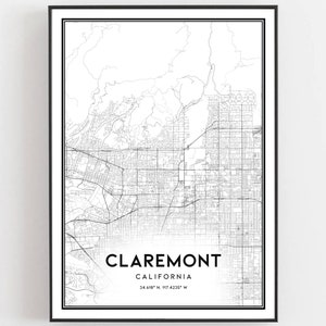 Claremont Map Print, Claremont Map Poster Wall Art, Ca City Map ...