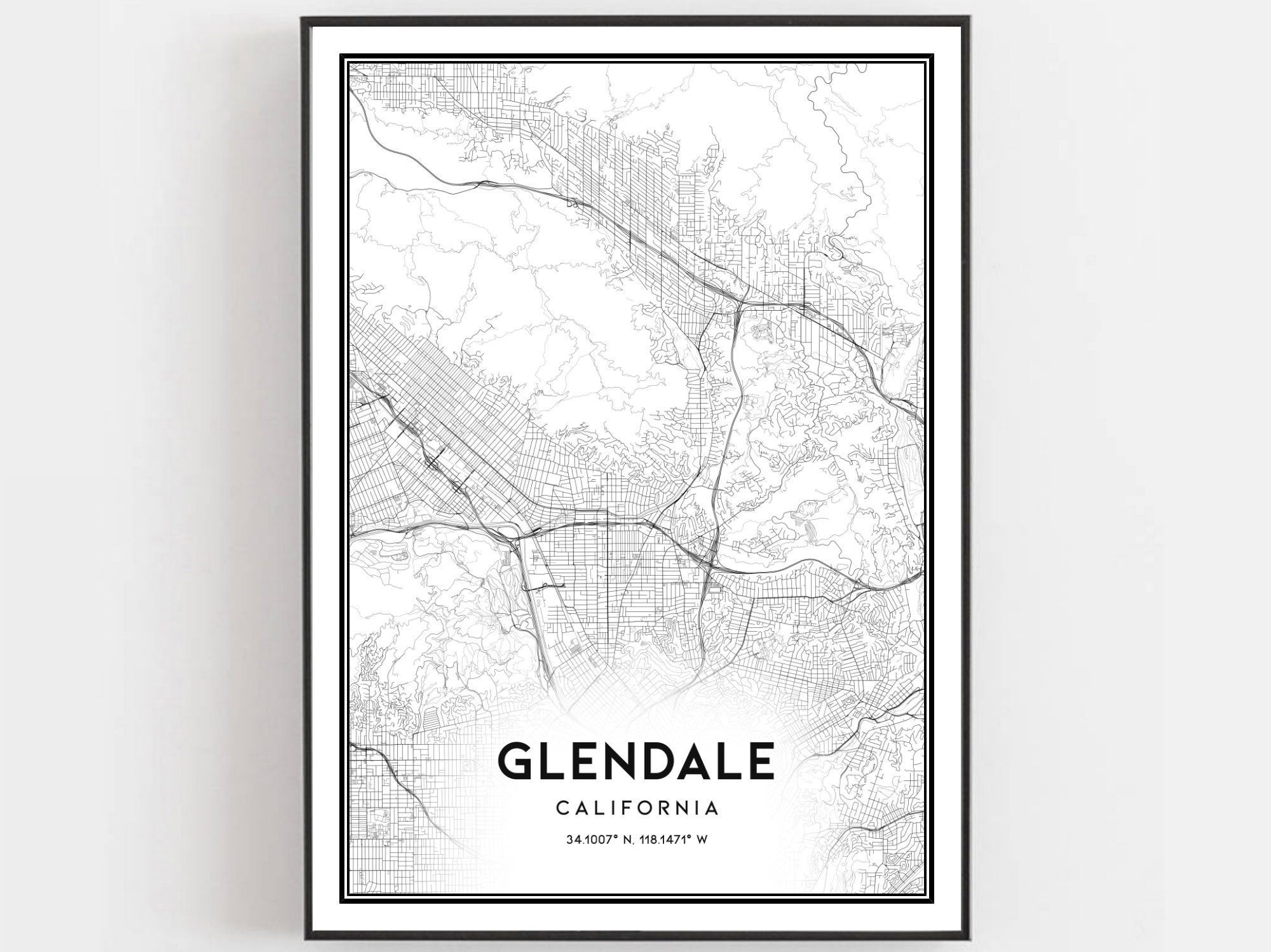Glendale Map Print Glendale Map Poster Wall Art Ca City | Etsy