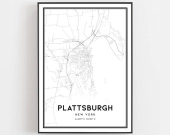 Plattsburgh Map Print, Plattsburgh Map Poster Wall Art, Ny City Map ...