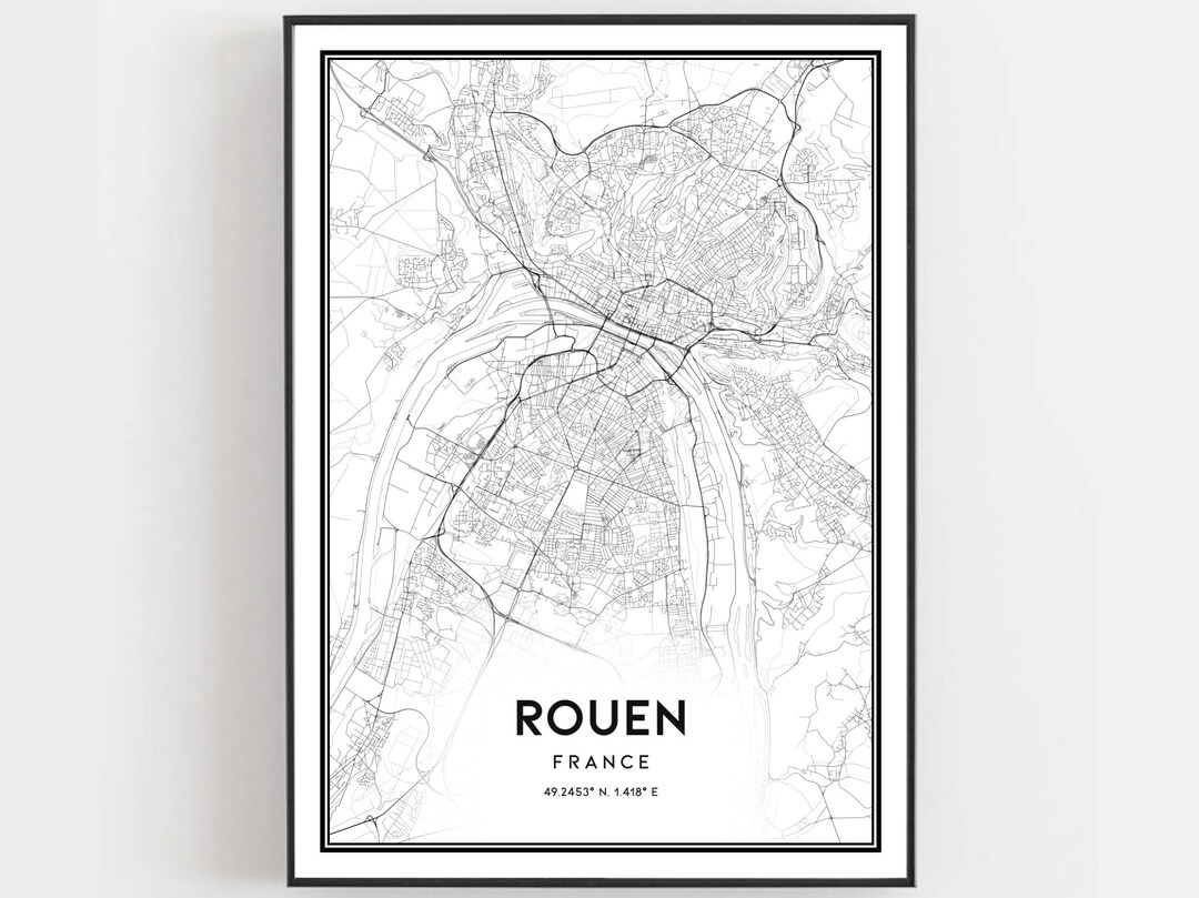 Rouen Map Print, Rouen Map Poster Wall Art, Rouen City Map, Rouen Print ...