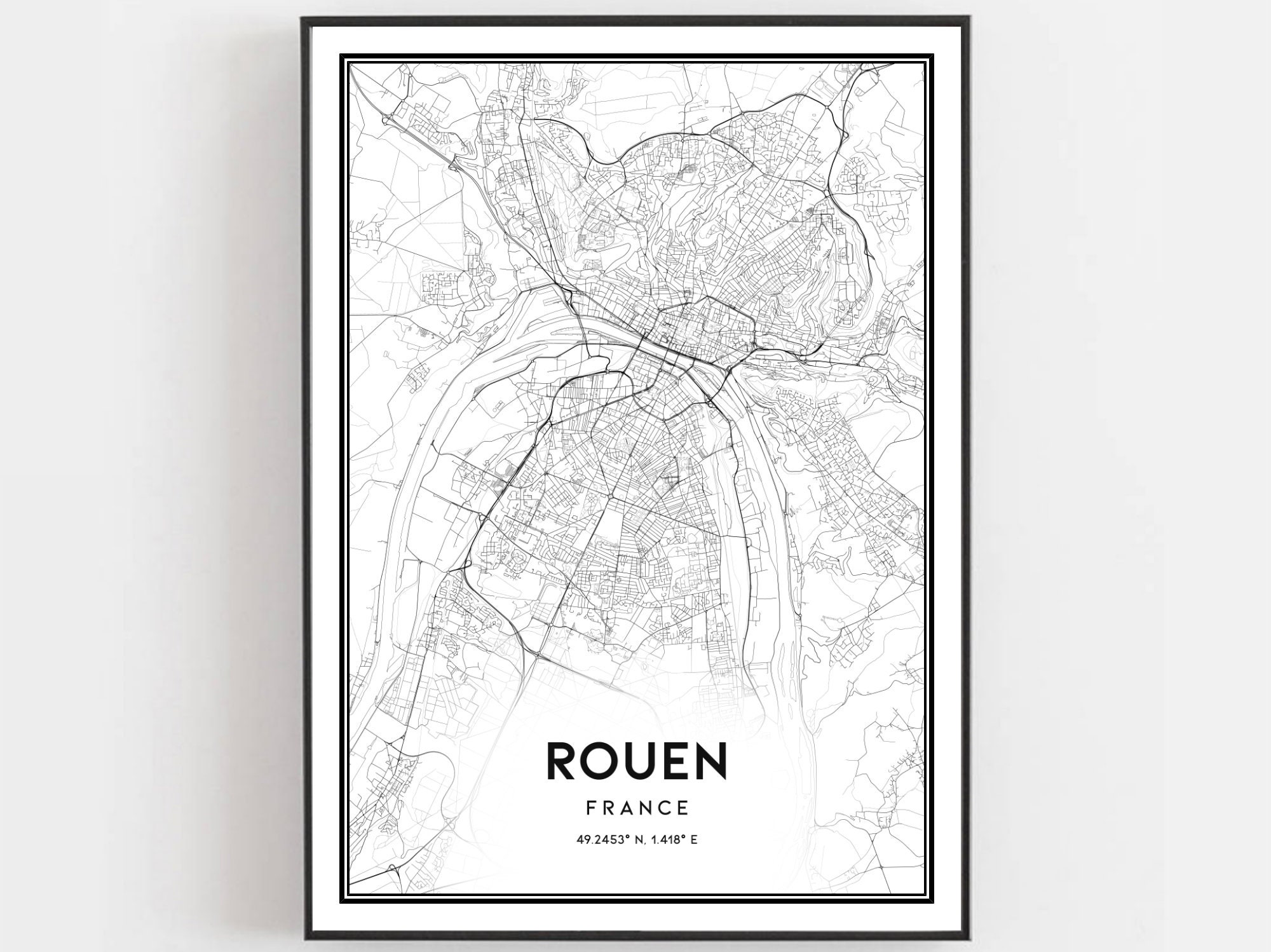 Rouen Map Print Rouen Map Poster Wall Art Rouen City Map | Etsy