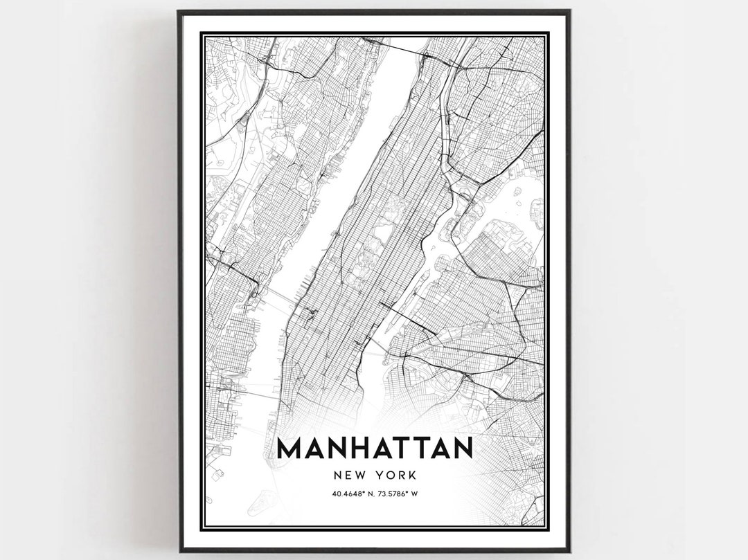 Manhattan Map Print, Manhattan Map Poster Wall Art, Ny City Map, New ...