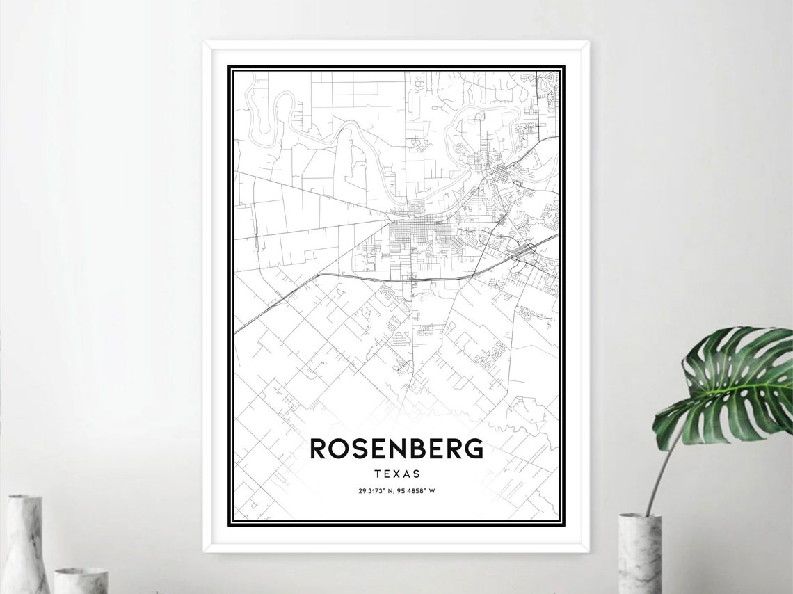 Rosenberg Map Print, Rosenberg Map Poster Wall Art, Tx City Map, Texas ...