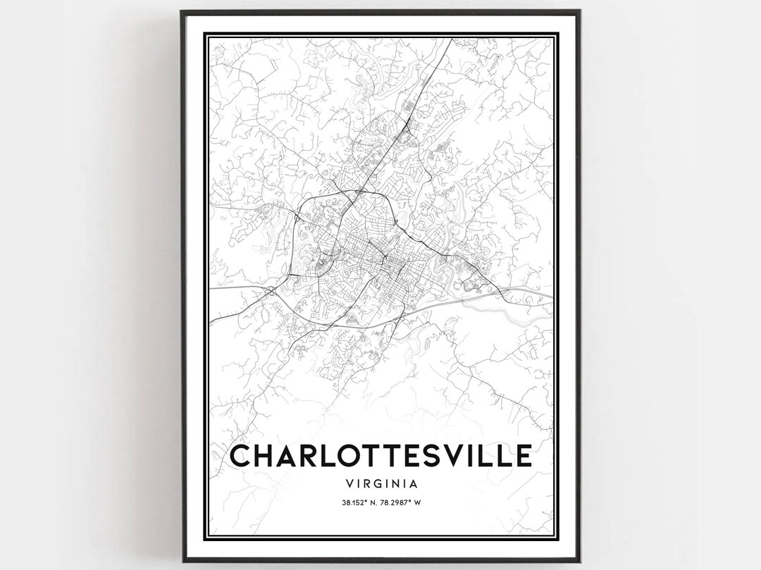 Charlottesville Map Print, Charlottesville Map Poster Wall Art, Va City ...