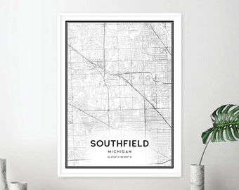 Southfield Map Poster Wall Art Michigan Print Street Map Decor D1079v4 ...