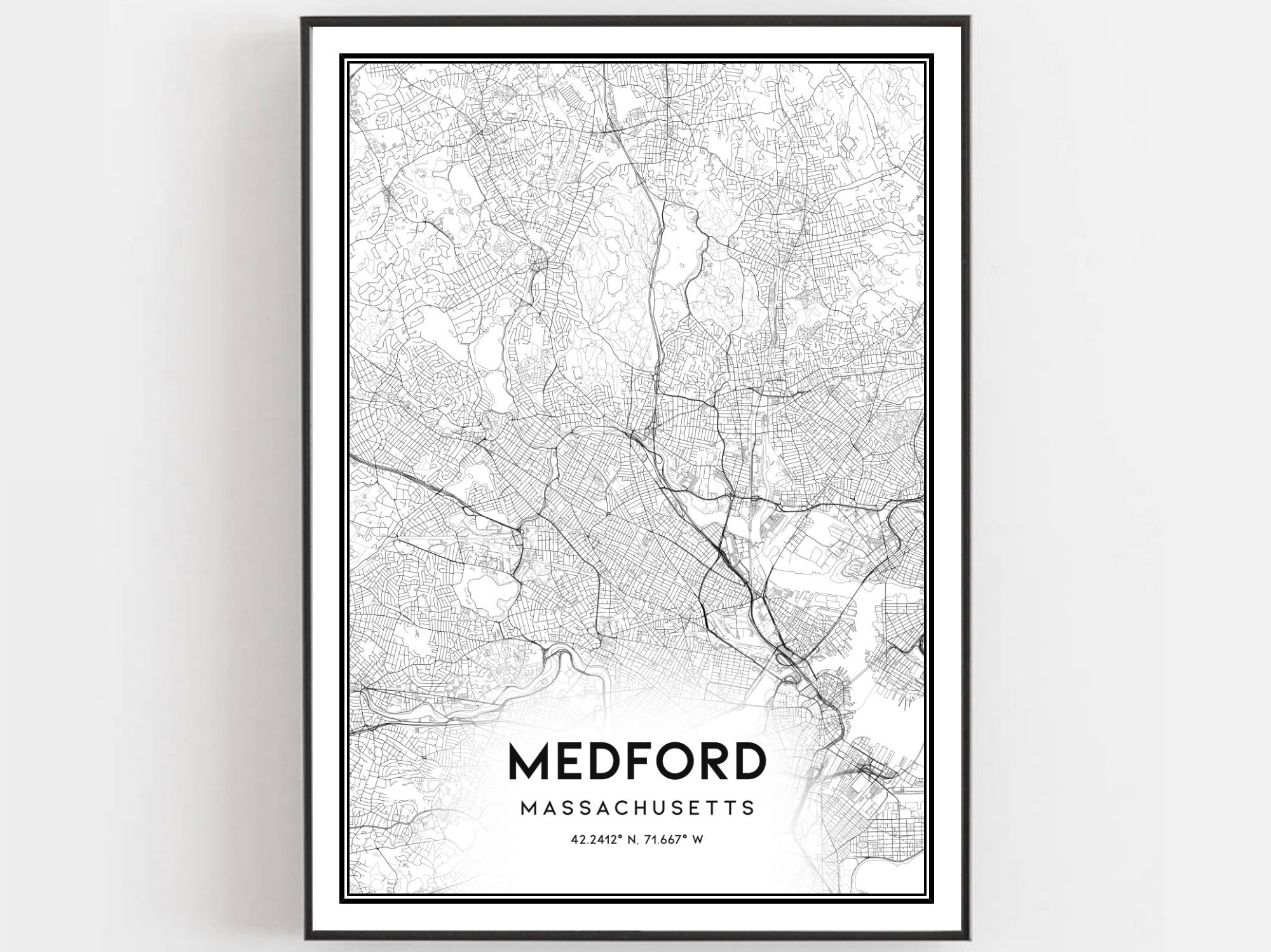 Medford Map Print, Medford Map Poster Wall Art, Ma City Map ...