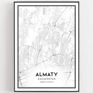 Almaty Map Print, Almaty Map Poster Wall Art, Almaty City Map, Almaty ...