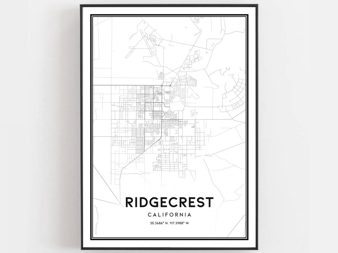 Ridgecrest Map Print, Ridgecrest Map Poster Wall Art, Ca City Map ...