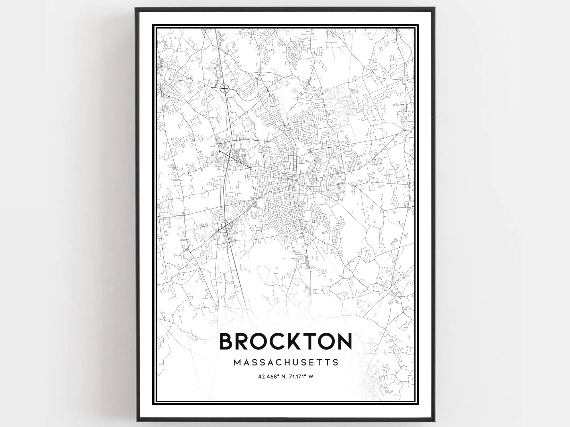 Brockton Map Print Brockton Map Poster Wall Art Ma City Map - Etsy Hong ...