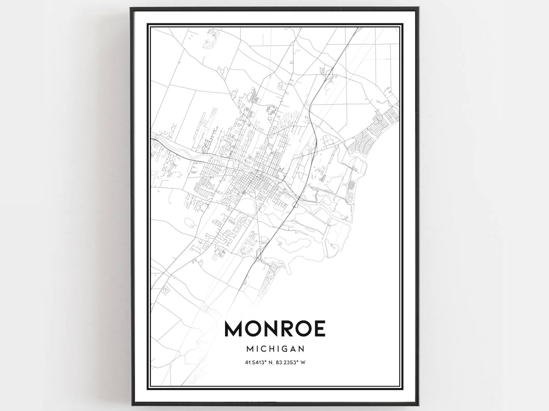 Monroe Map Print, Monroe Map Poster Wall Art, Mi City Map, Michigan ...