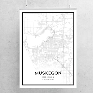 Muskegon Map Print, Muskegon Map Poster Wall Art, Mi City Map, Michigan ...