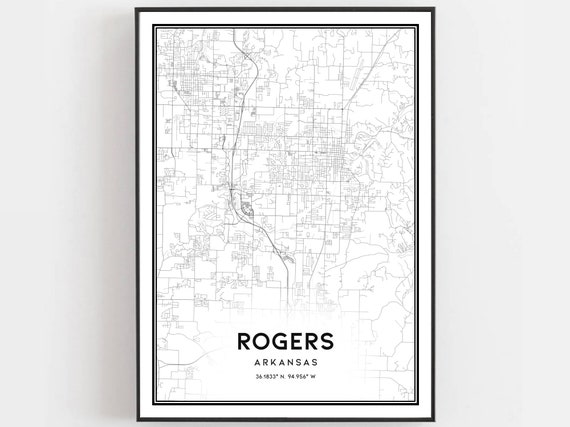 Rogers Map Print Rogers Map Poster Wall Art Ar City Map - Etsy