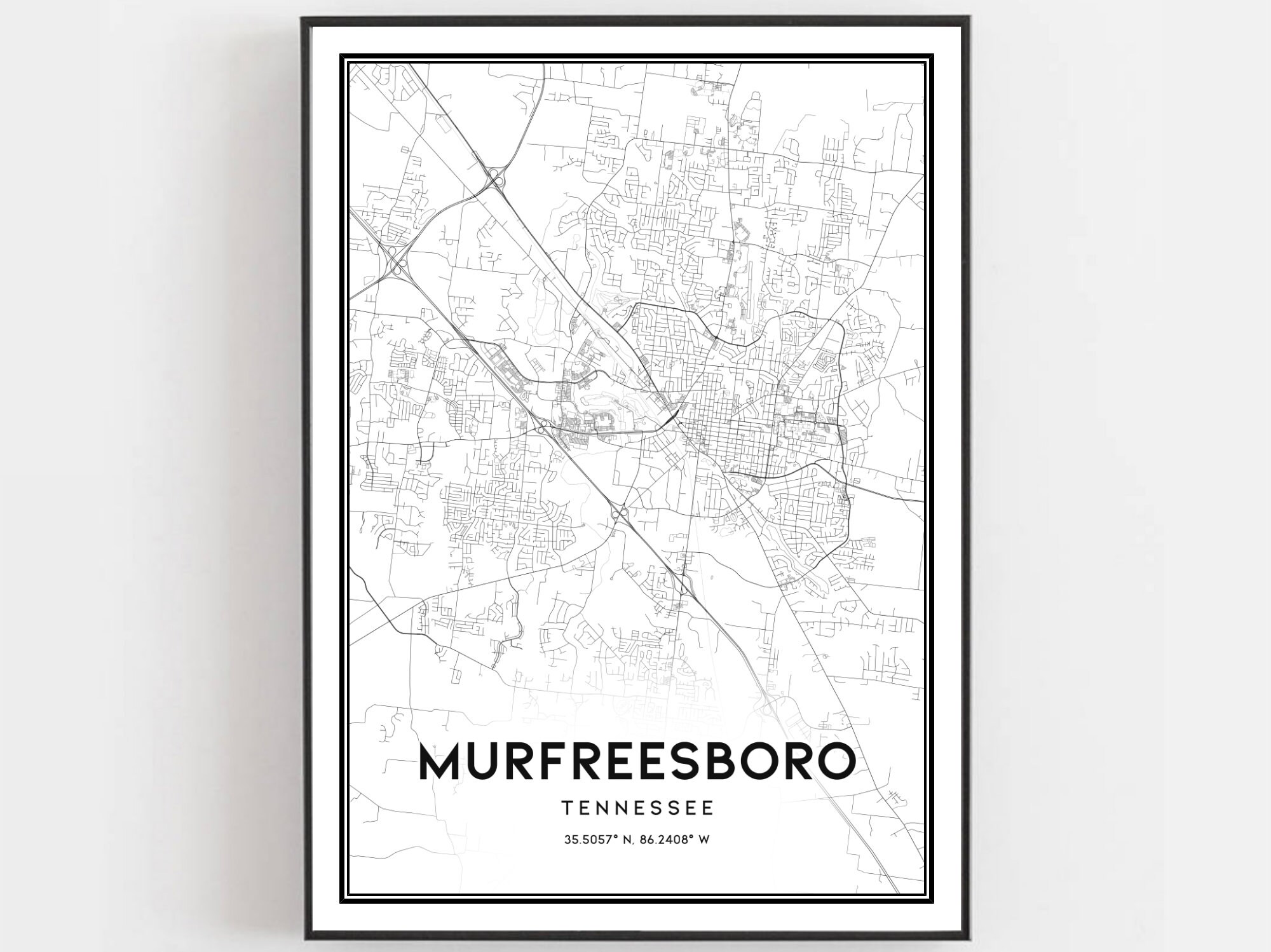 Murfreesboro Map Print Murfreesboro Map Poster Wall Art Tn | Etsy