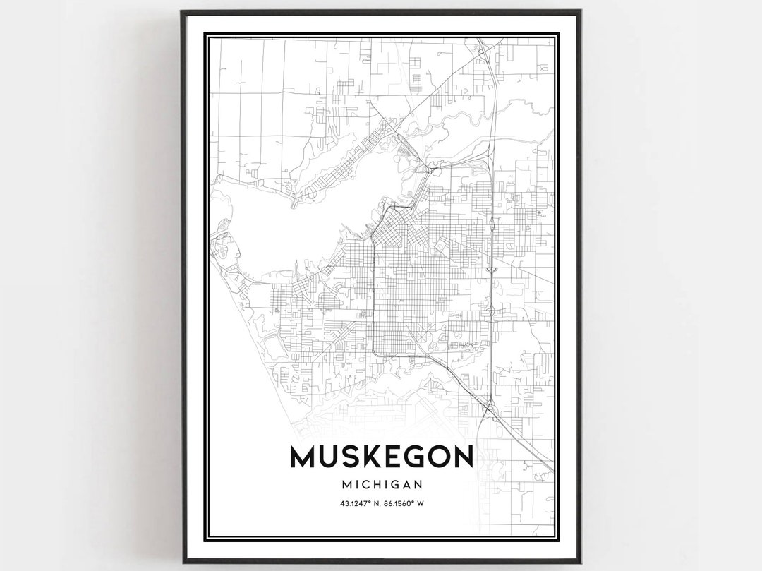 Muskegon Map Print, Muskegon Map Poster Wall Art, Mi City Map, Michigan ...