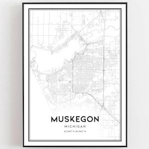 Muskegon Map Print, Muskegon Map Poster Wall Art, Mi City Map, Michigan ...