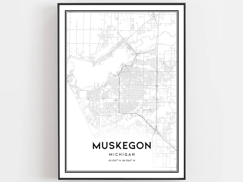 Muskegon Map Print Muskegon Map Poster Wall Art Mi City Map - Etsy