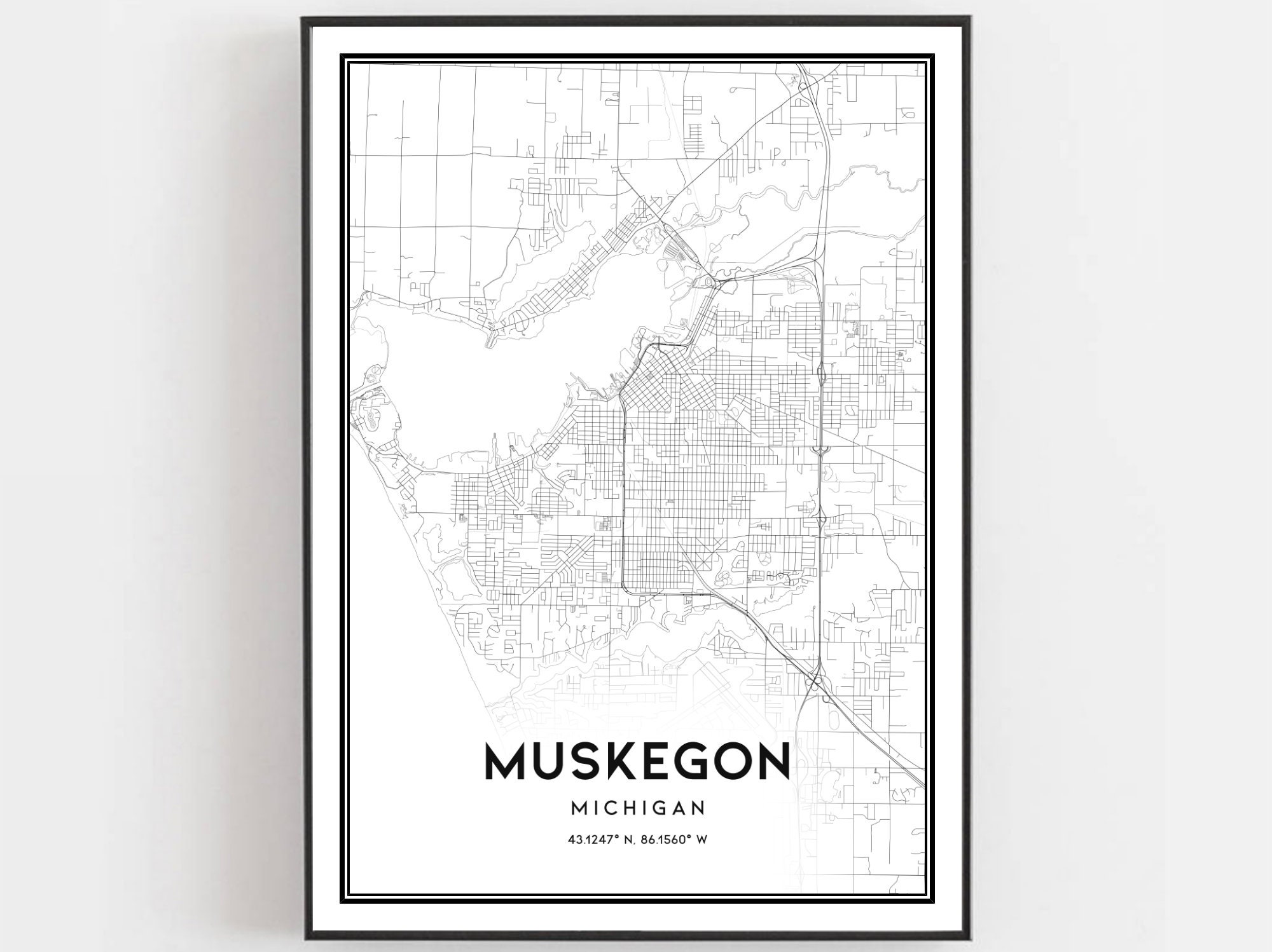 Muskegon Map Print Muskegon Map Poster Wall Art Mi City | Etsy