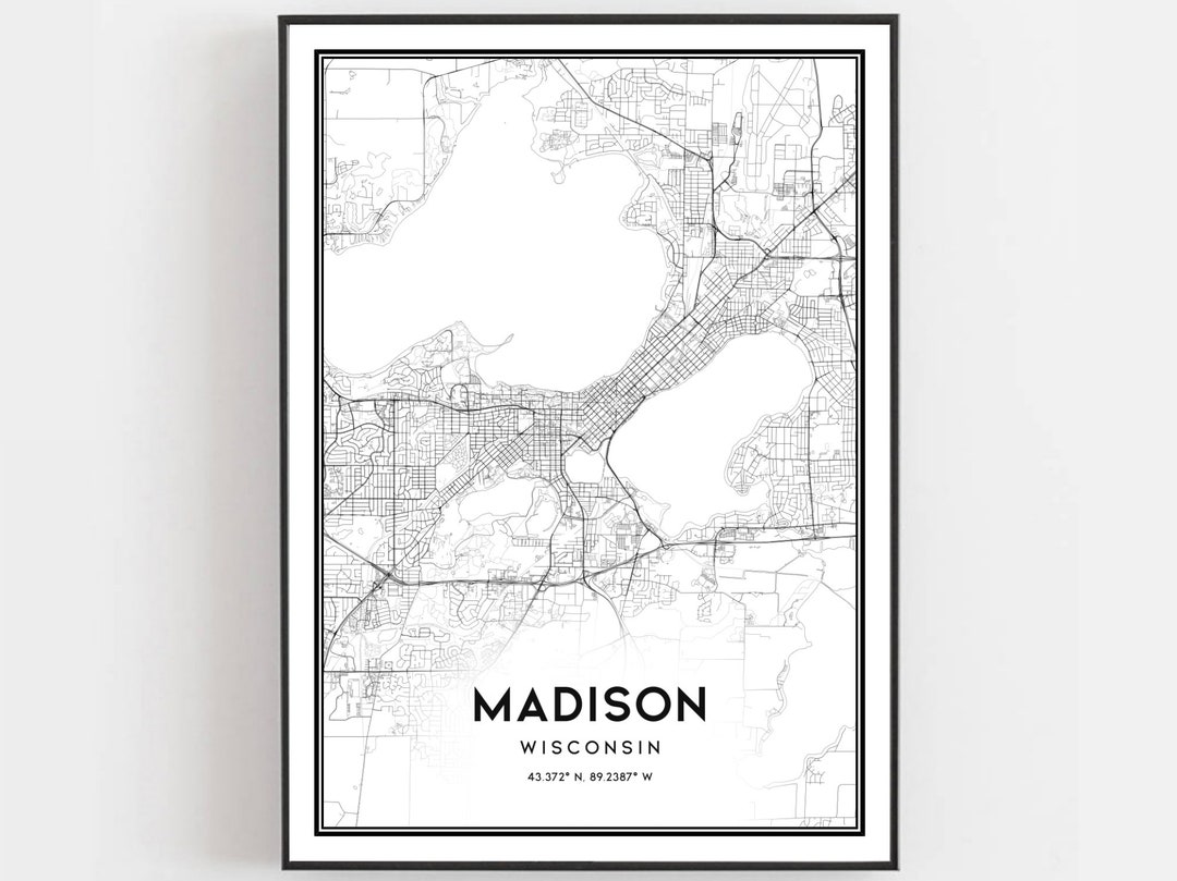 Madison Map Print, Madison Map Poster Wall Art, Wi City Map, Wisconsin ...