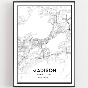 Madison Map Print, Madison Map Poster Wall Art, Wi City Map, Wisconsin ...