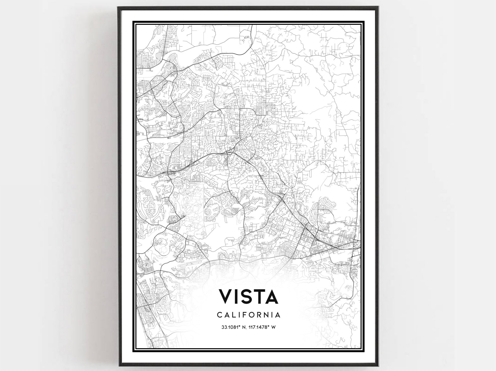 Vista Map Print Vista Map Poster Wall Art Ca City Map | Etsy