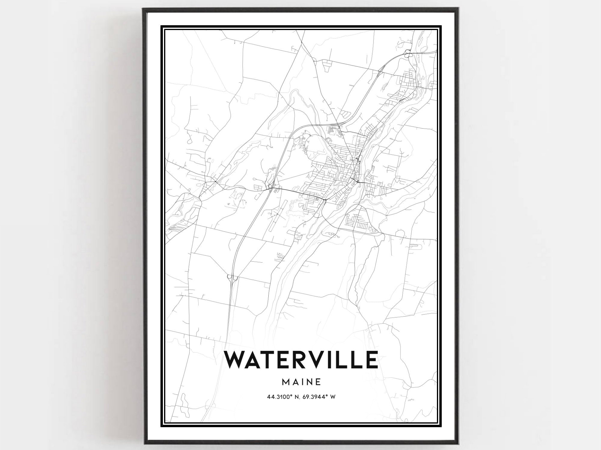 Waterville Map Print Waterville Map Poster Wall Art Me City | Etsy