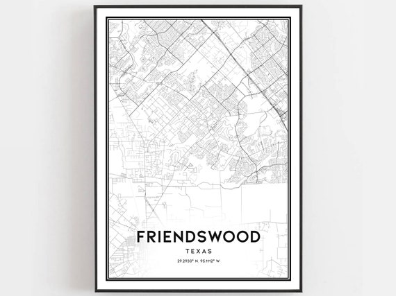 Friendswood Map Print Friendswood Map Poster Wall Art Tx | Etsy