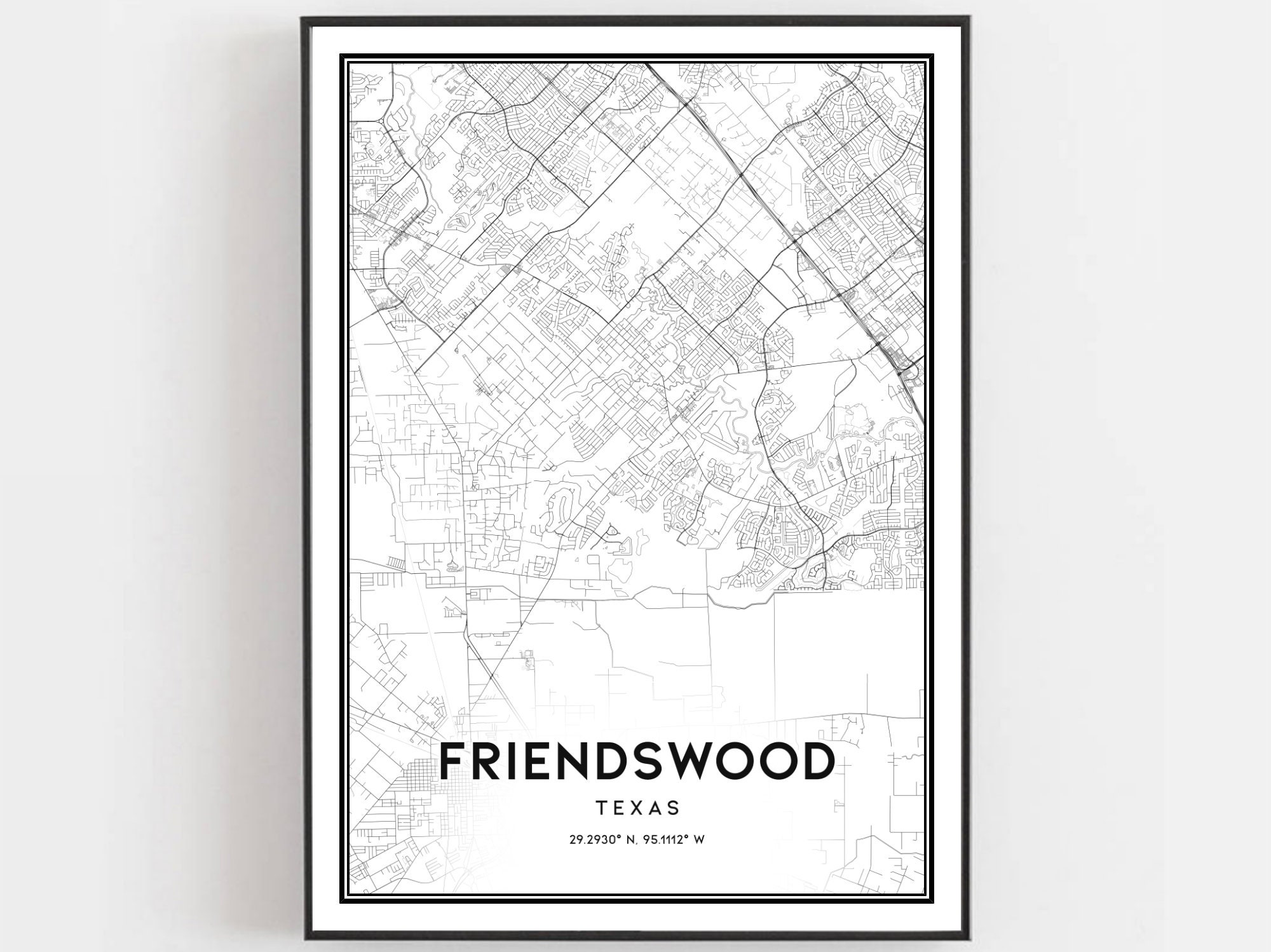 Friendswood Map Print, Friendswood Map Poster Wall Art, Tx City Map ...