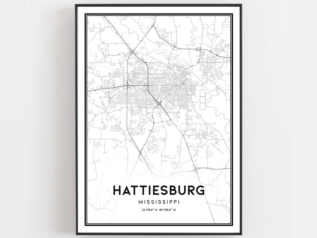 Hattiesburg Map Print, Hattiesburg Map Poster Wall Art, Ms City Map ...
