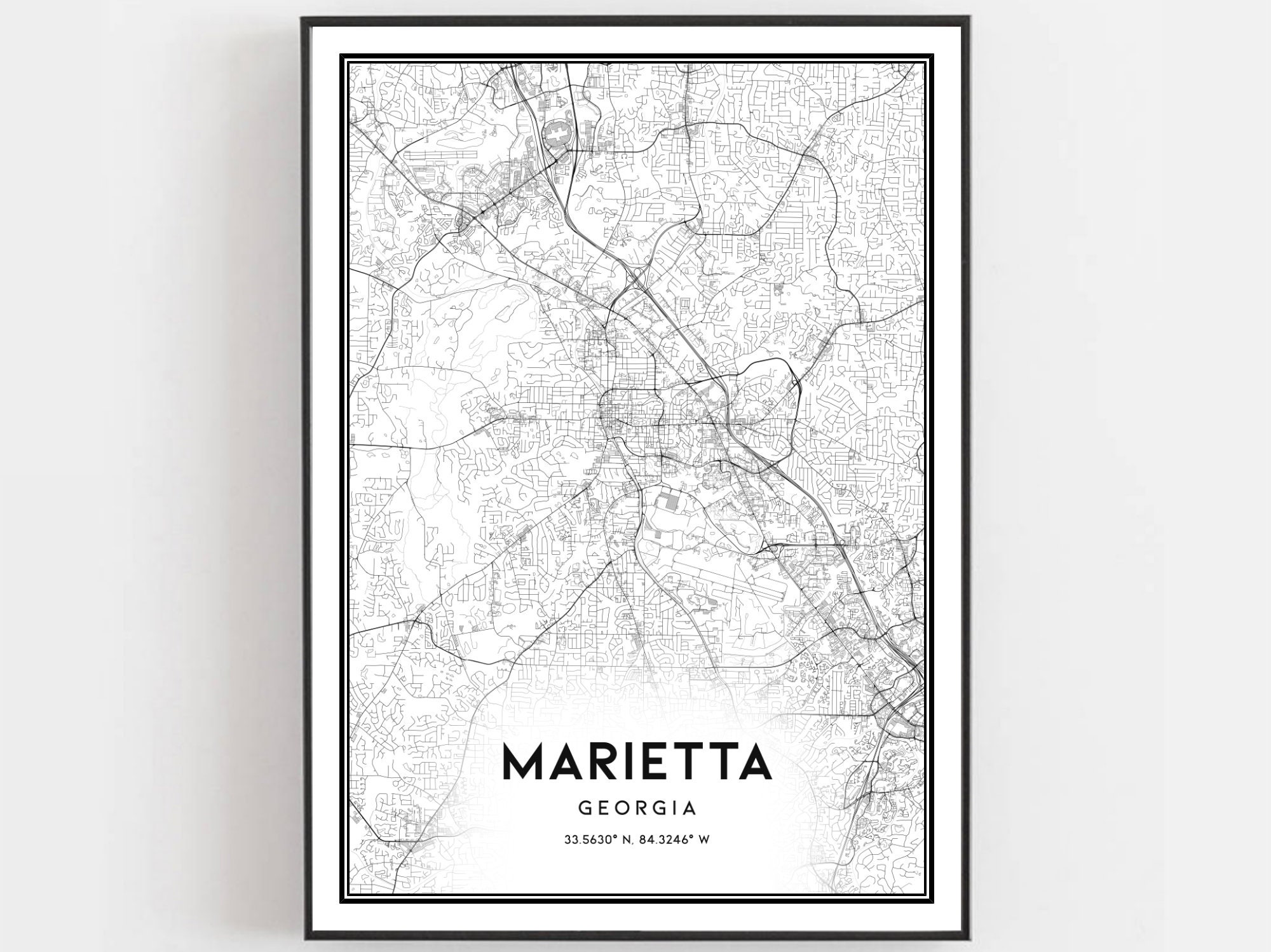 Marietta Map Print, Marietta Map Poster Wall Art, Ga City Map, Georgia ...