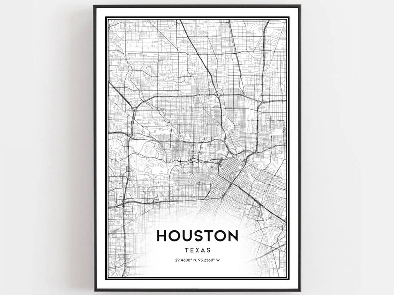 Houston Map Print Houston Map Poster Wall Art Tx City Map | Etsy