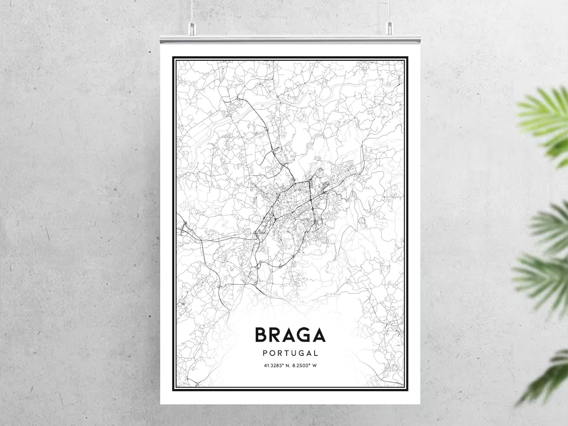 Braga Map Print Braga Map Poster Wall Art Braga City Map | Etsy