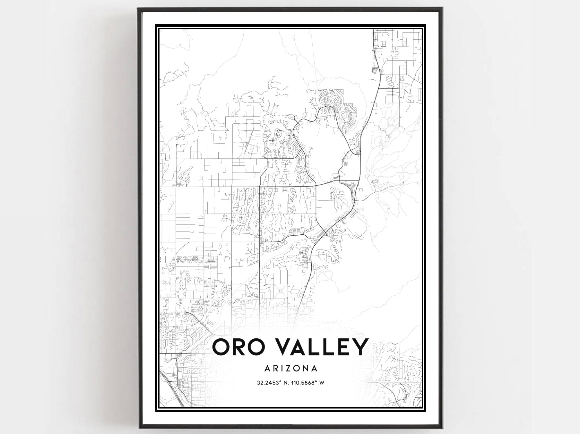 Oro Valley Map Print Oro Valley Map Poster Wall Art Az City | Etsy