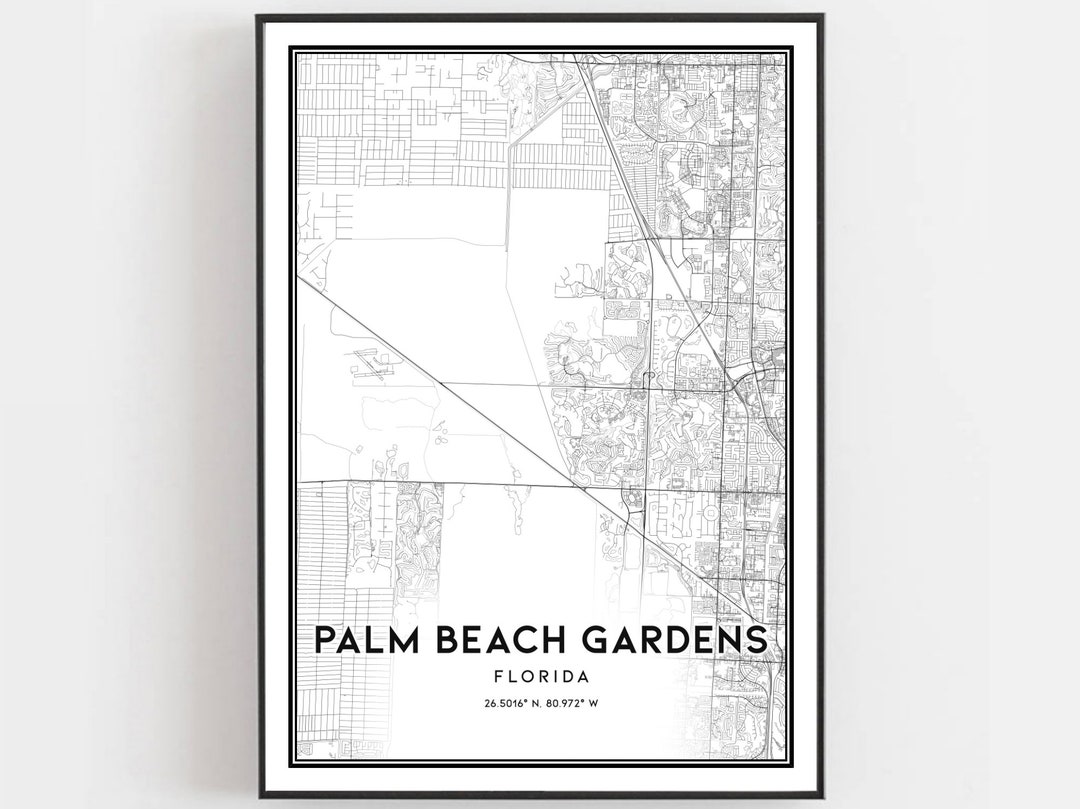 Palm Beach Gardens Map Print, Palm Beach Gardens Map Poster Wall Art, Fl City Map, Florida Print ...