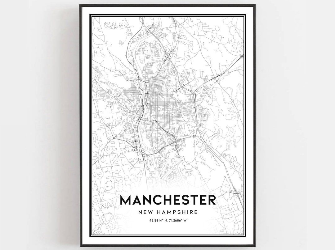 Manchester Map Print, Manchester Map Poster Wall Art, Nh City Map, New ...