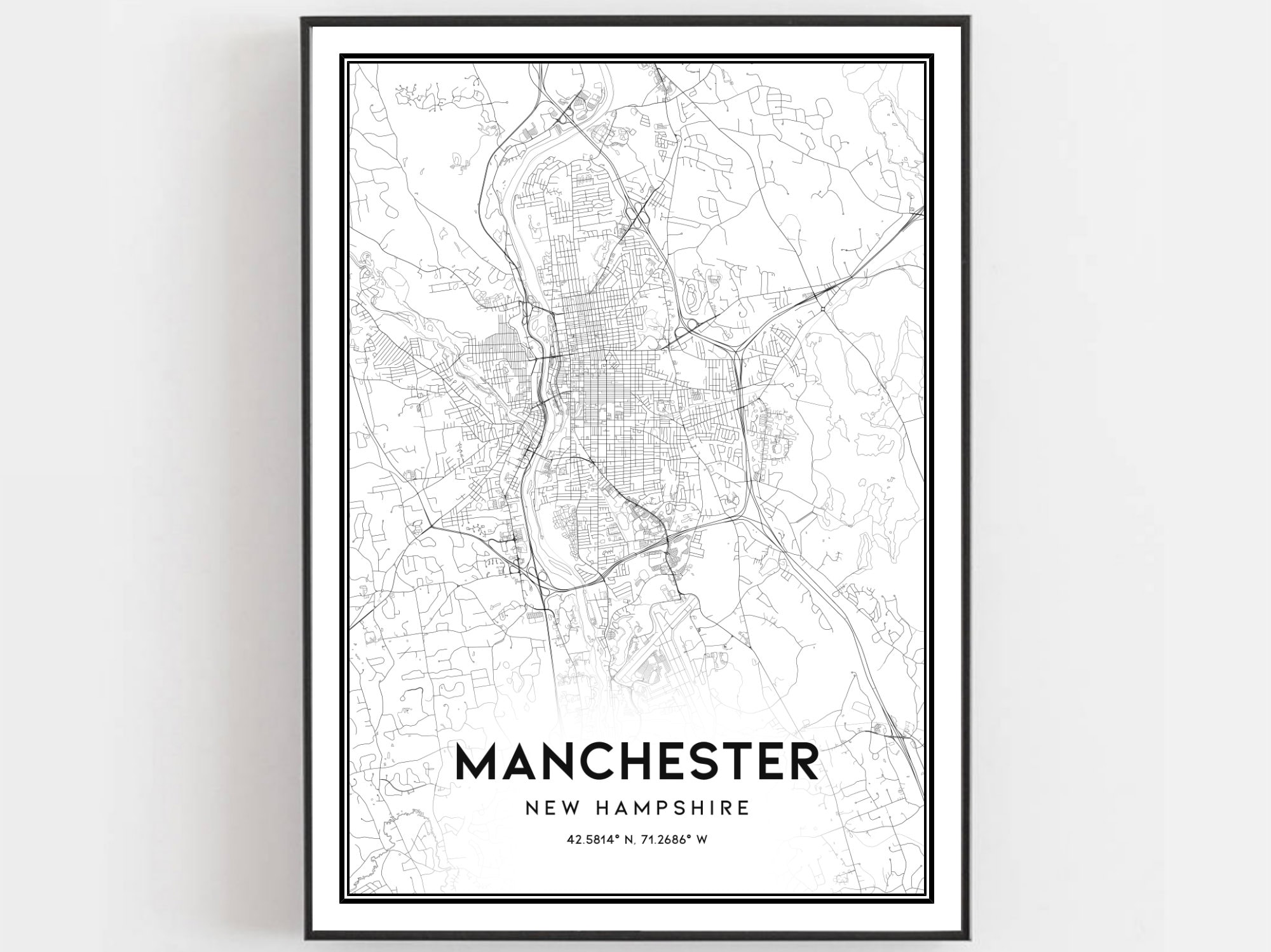 Manchester Map Print Manchester Map Poster Wall Art Nh City - Etsy