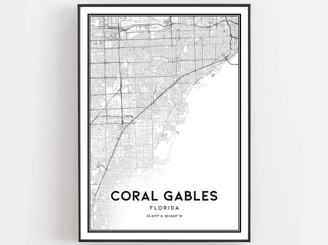 Coral Gables Map Print, Coral Gables Map Poster Wall Art, Fl City Map ...