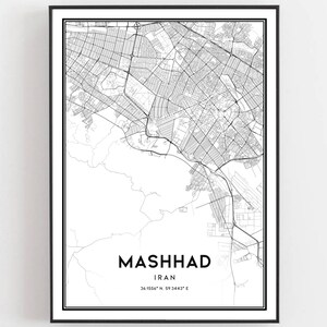 Mashhad Map Print, Mashhad Map Poster Wall Art, Mashhad City Map ...