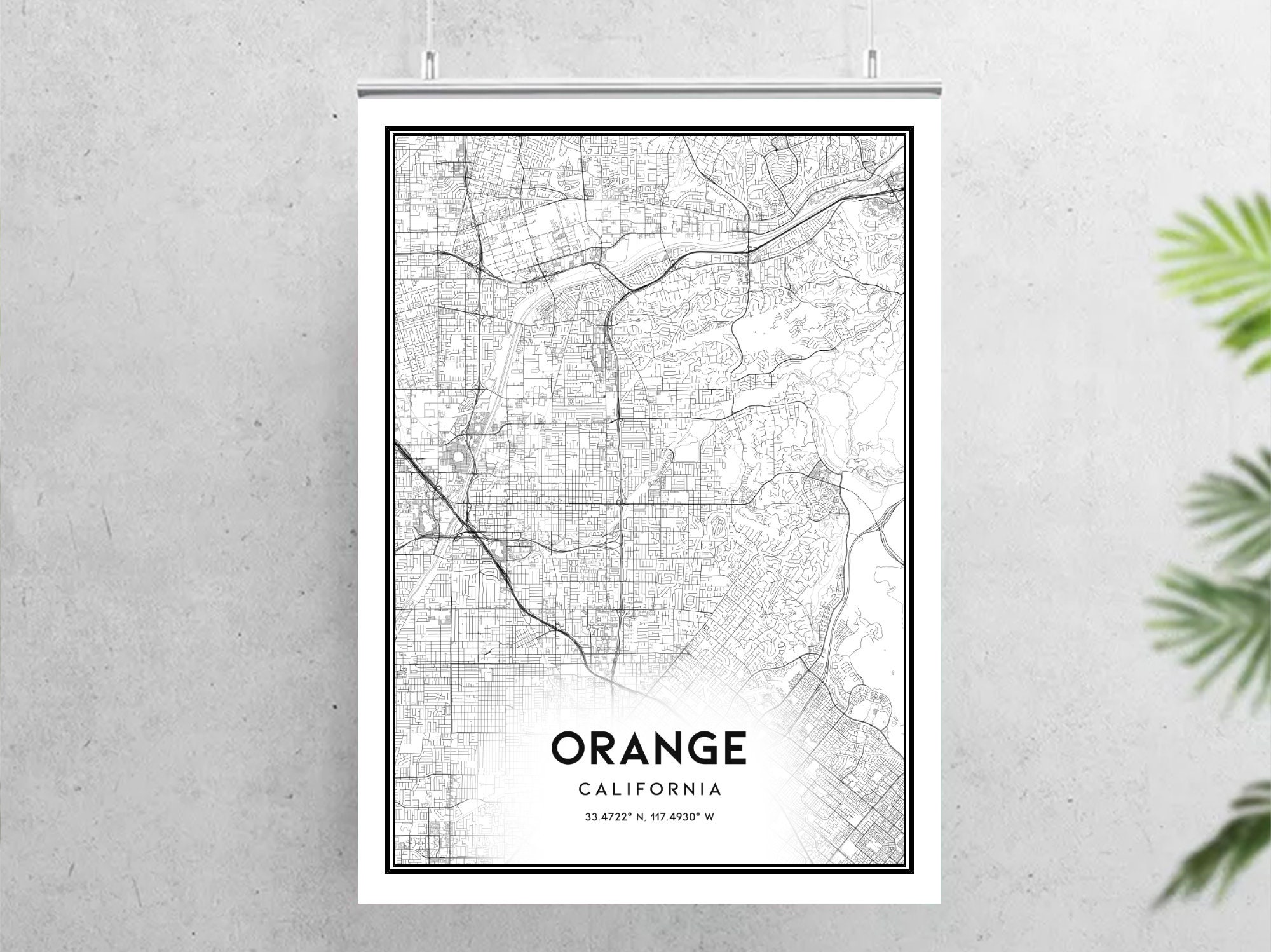 Orange Map Print Orange Map Poster Wall Art Ca City Map - Etsy