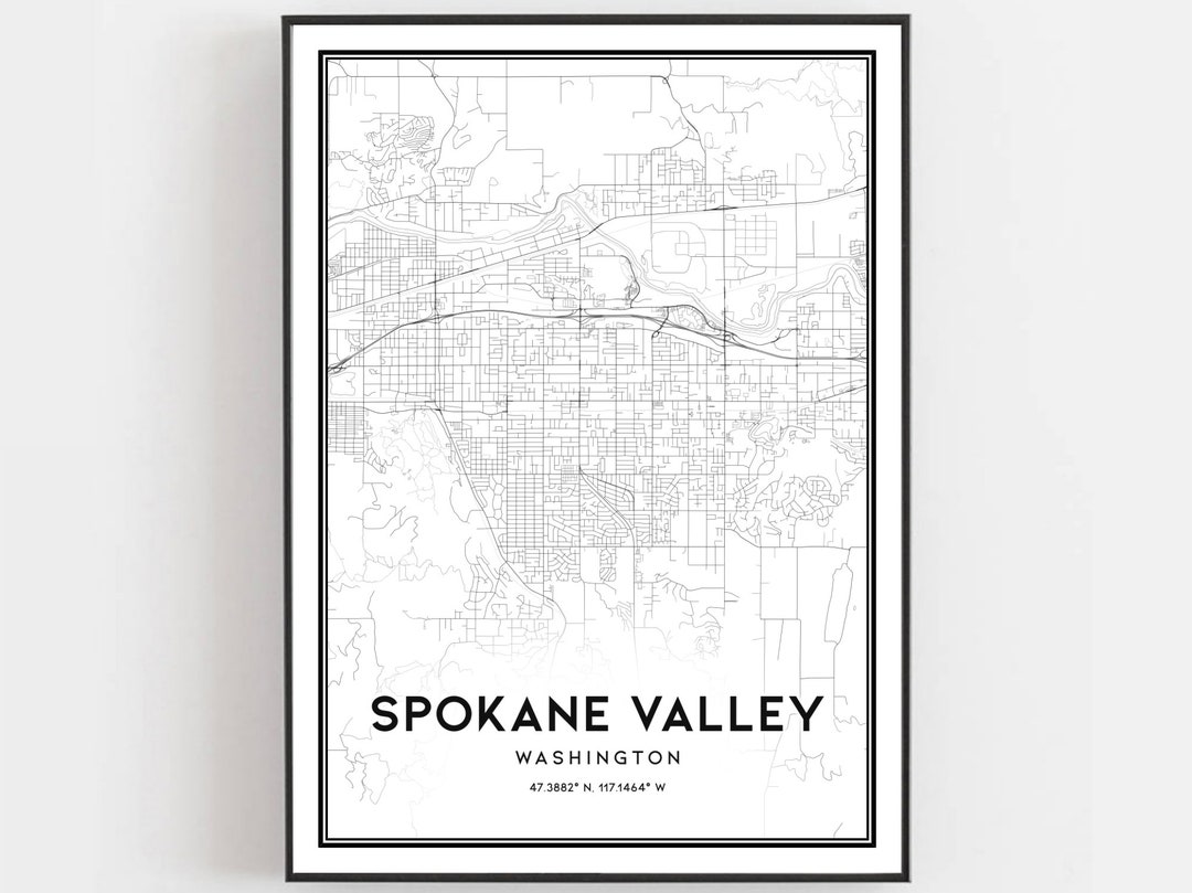 Spokane Valley Map Print, Spokane Valley Map Poster Wall Art, Wa City ...